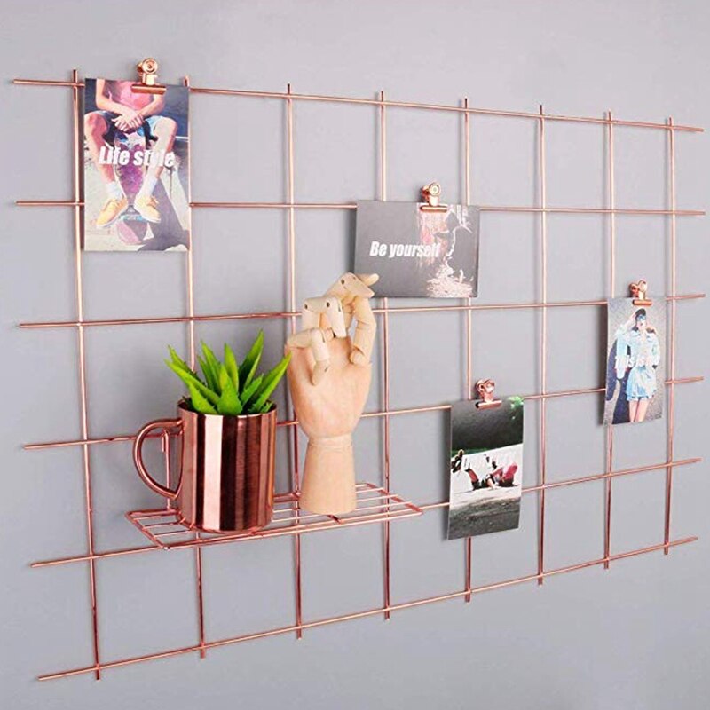 ELEG-3 Pcs Rose Gold Grid Basket with Hooks Booksh... – Vicedeal
