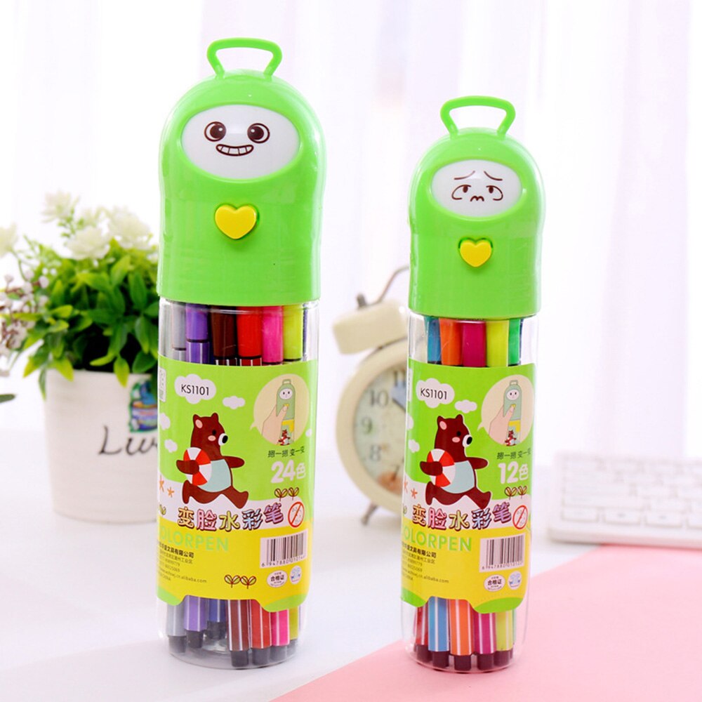 Cartoon face watercolor pen 12/24 color set art ma... – Grandado