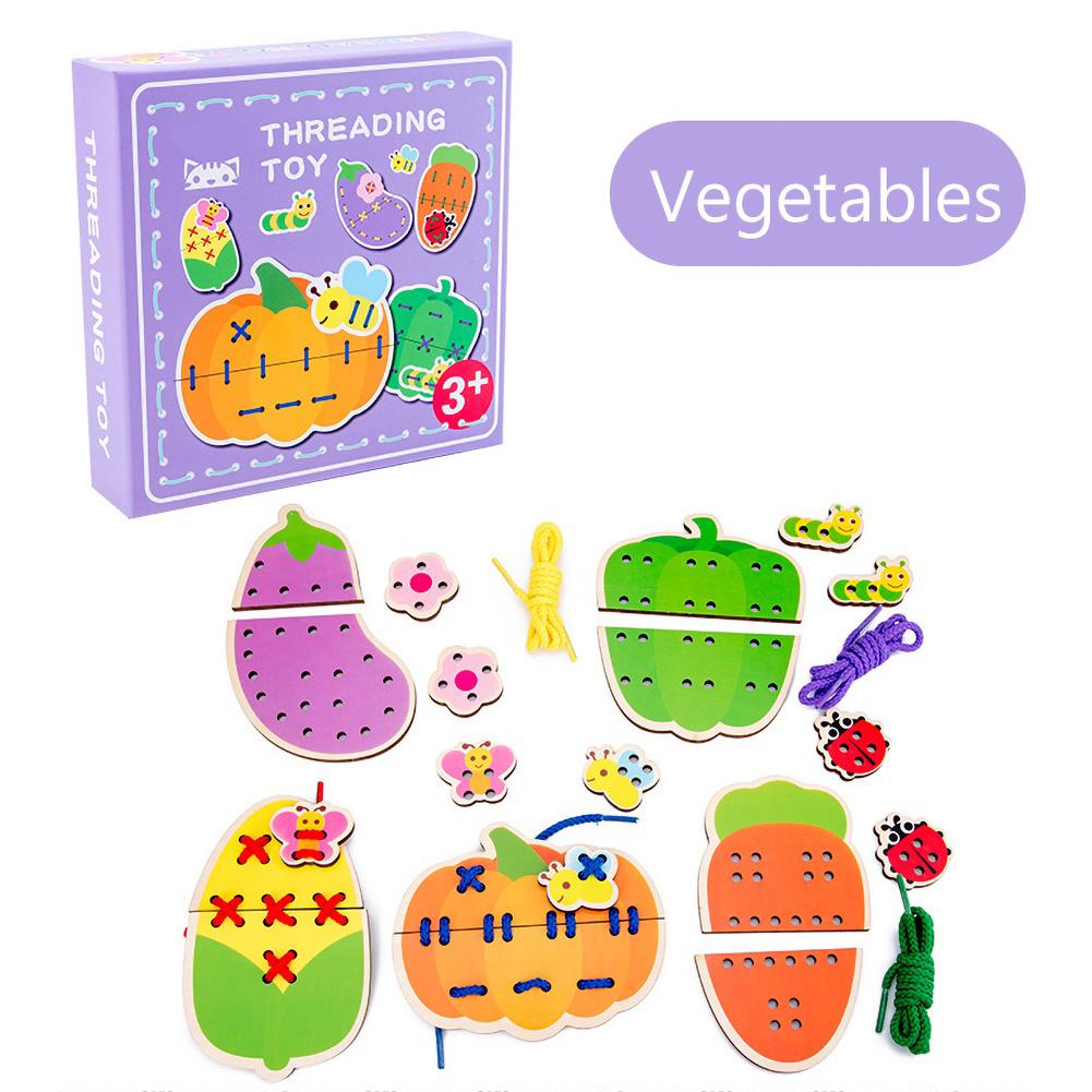 Kids Cute Cartoon Fruit Animal Vegetable Wooden La... – Grandado