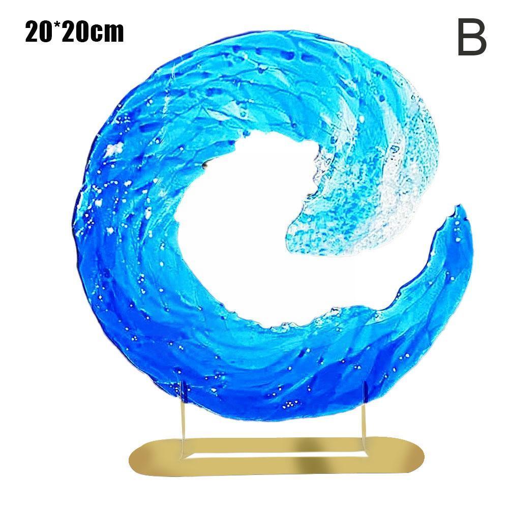 Ocean Wave Fused Glass Sculpture Gradient Blue Wav... – Grandado