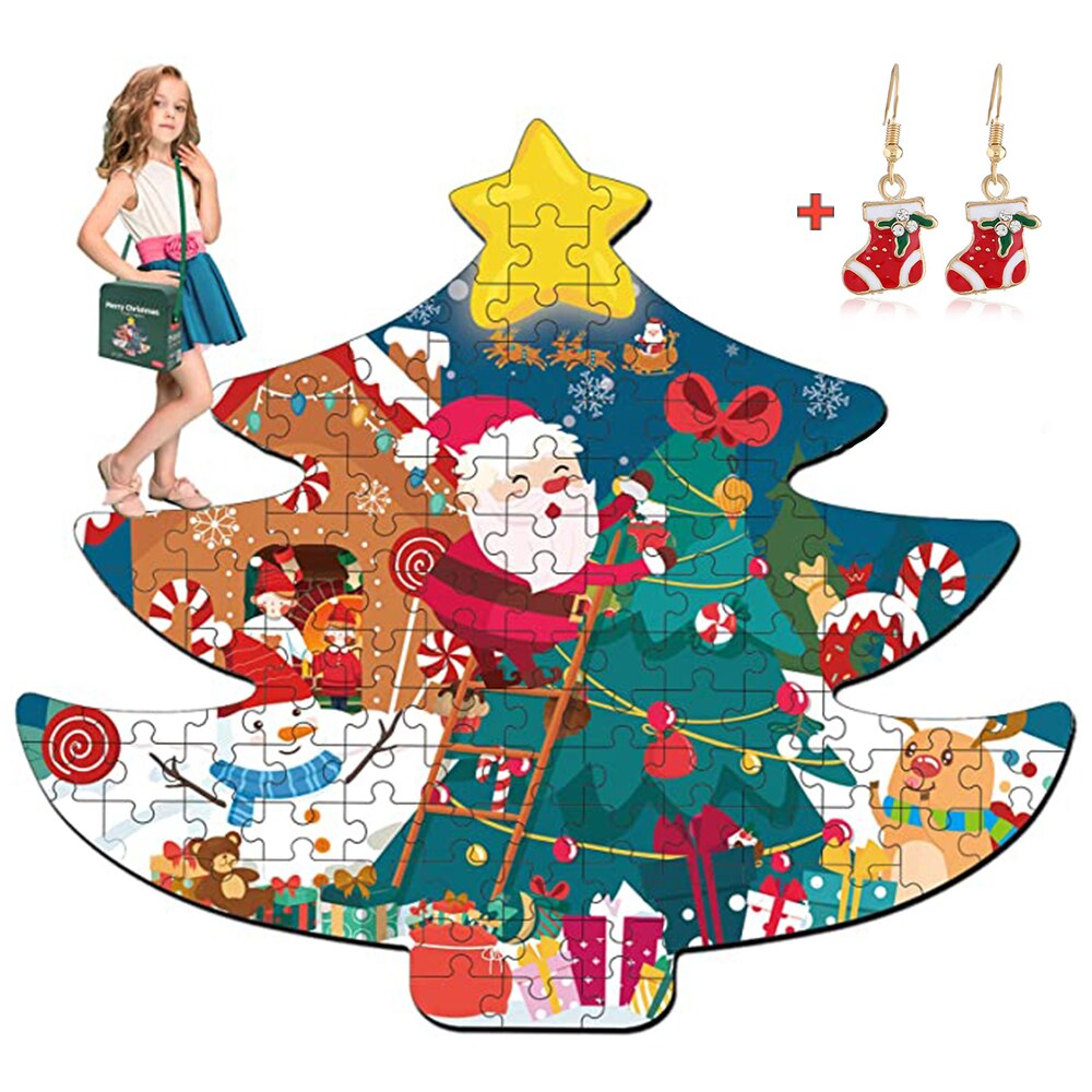Christmas Tree Shapes Jigsaw Puzzle Cartoon Santa ... – Grandado
