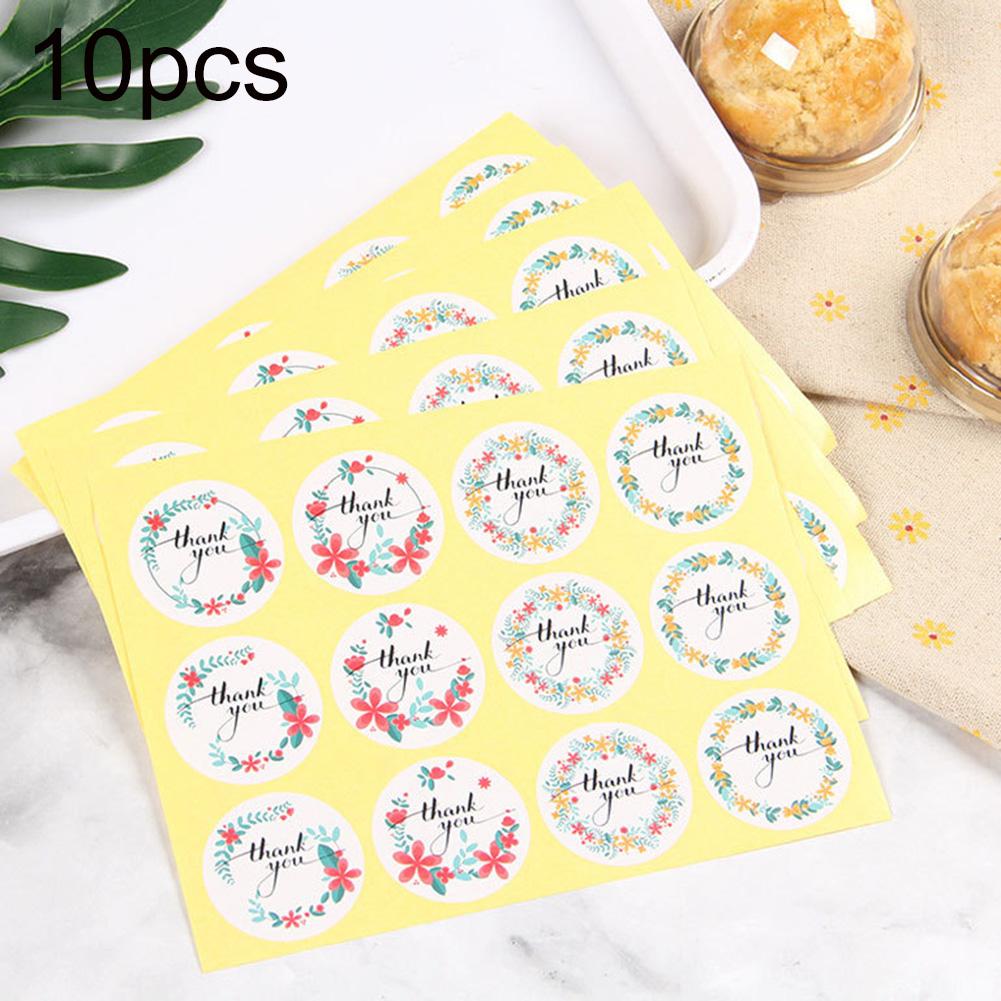 10 Sheets Round Thank You Flower Seal Adhesive Sticker Packaging Baking ...