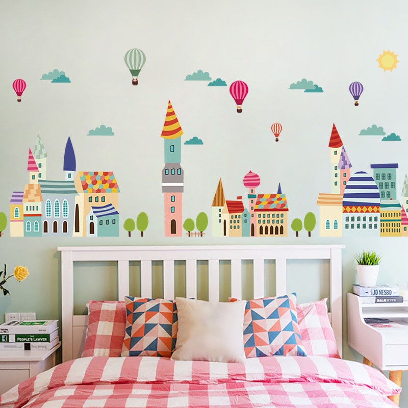 Tegneserie fargerikt hus slott veggklistremerker f... – Grandado