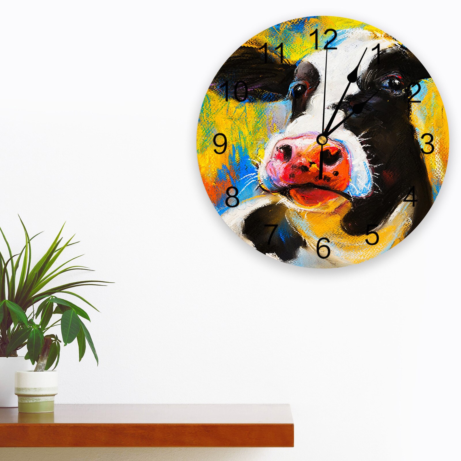 Animal Cow Color Oil Painting Wall Clock Home Deco... – Grandado