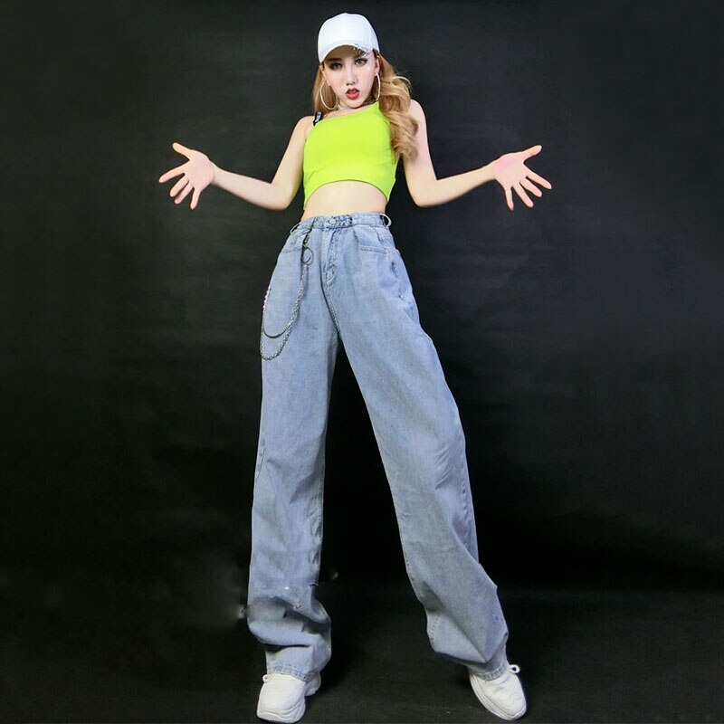 Hip Hop Costumes Green Vest Denim Trousers Street ... – Grandado