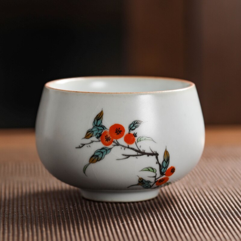 Traditional Ru Kiln Ceramic Teacup Hand Painted Fl... – Grandado
