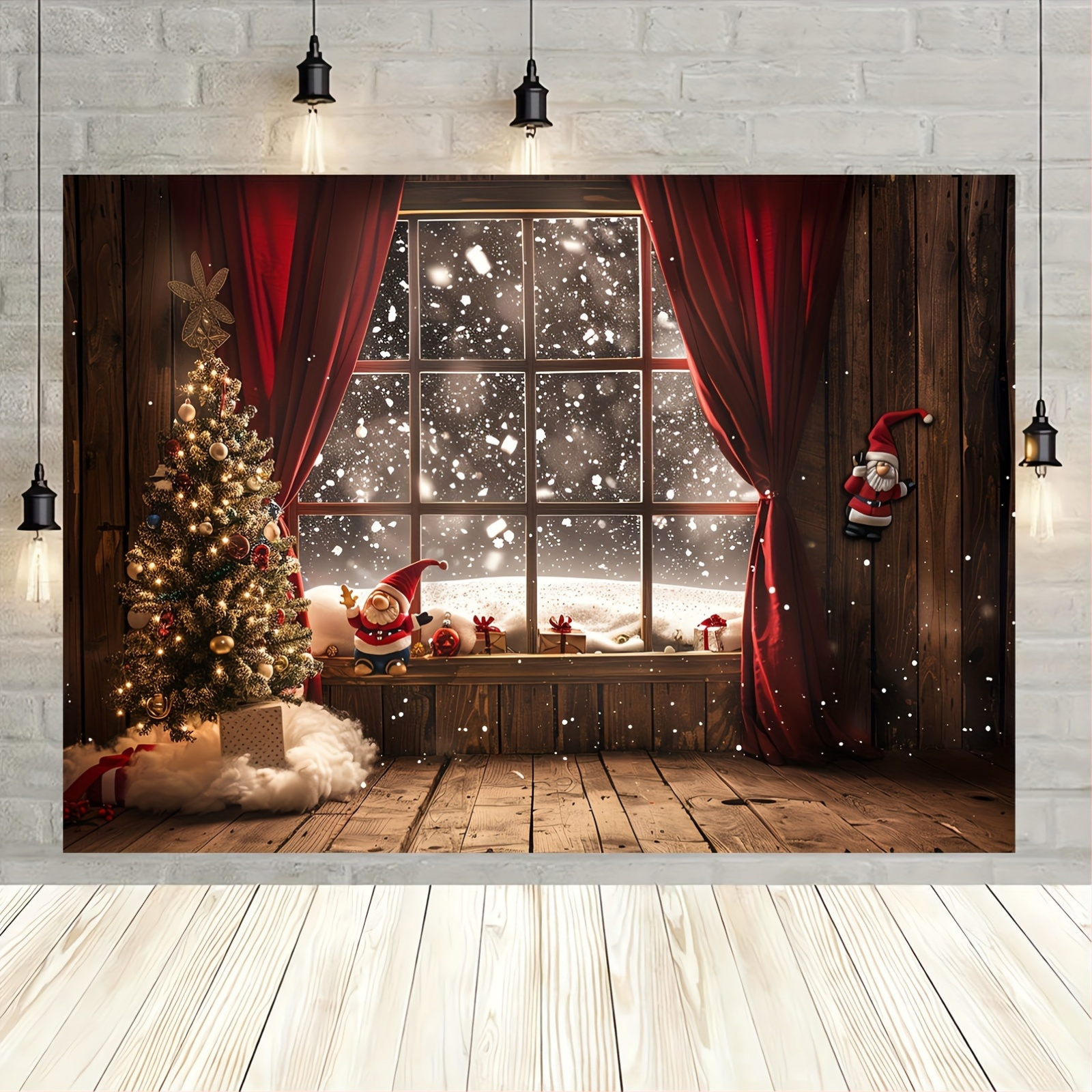 1 polyester Christmas tree and snow window backgro... – Grandado