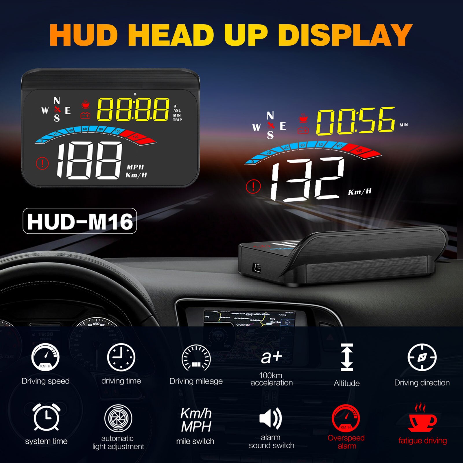 3.8inch Car HUD Head Up Display HD OBD+GPS Dual Sy... – Vicedeal