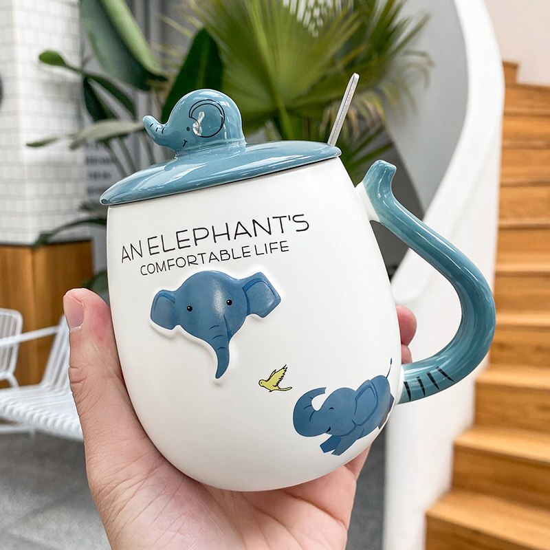450ml Cartoon stereo elephant Coffee Mug With lid ... – Vicedeal