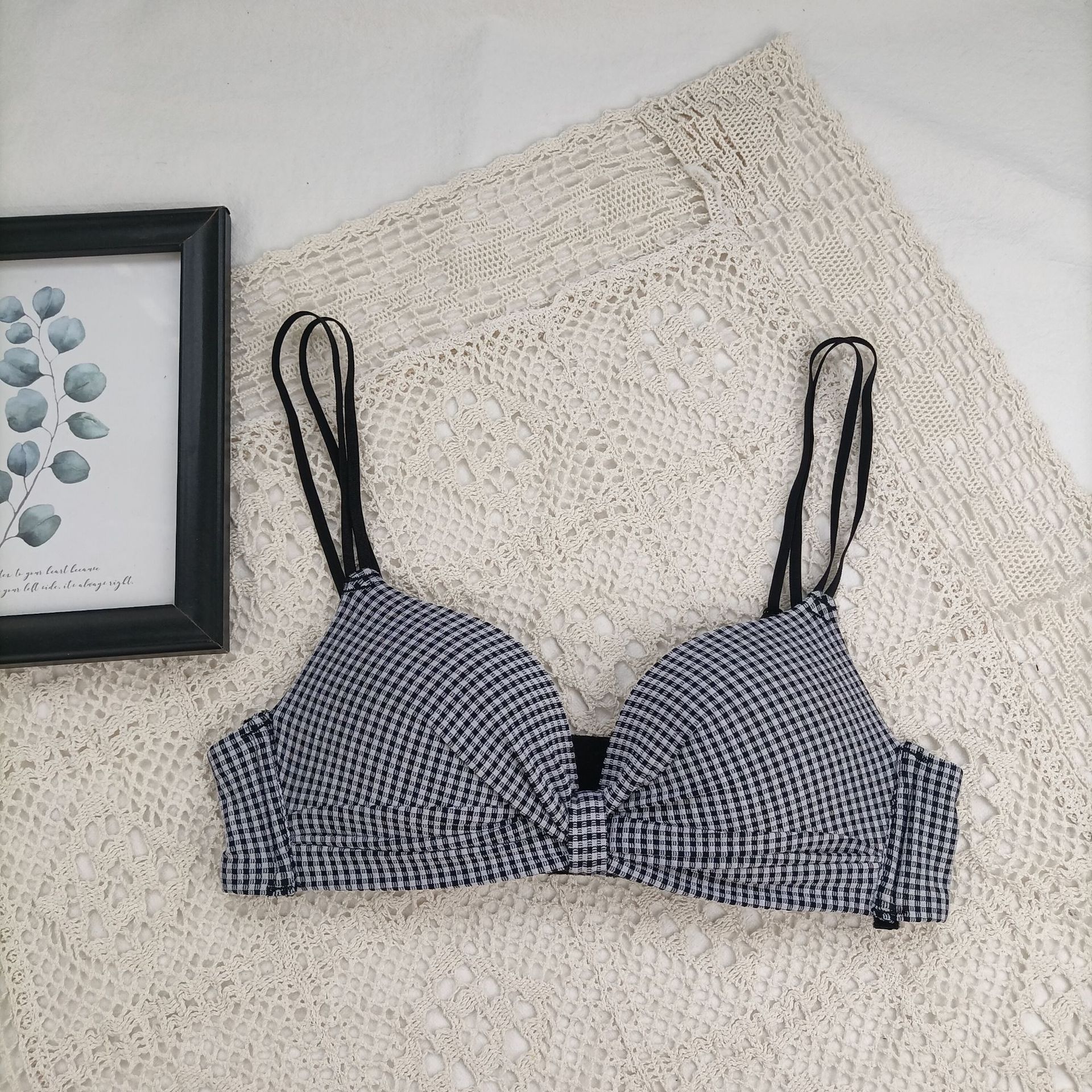 ATHVOTAR Grid Sweet Style Girl Bra Push Up Wireles... – Grandado