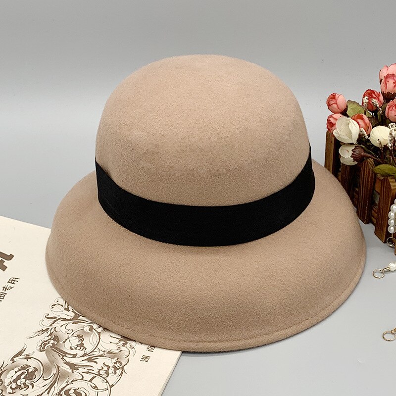 Sombrero de lana de para mujer, sombrero de cubo c... – Grandado