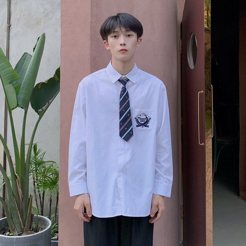 Dk Uniform Shirt Men Spring Summer Long Sleeve Whi... – Grandado