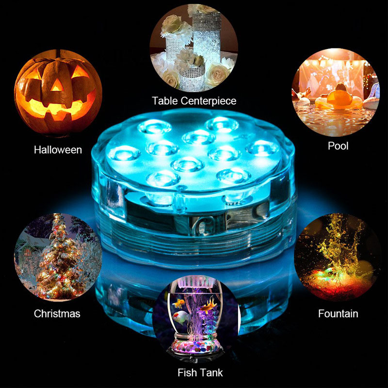 10 Leds Remote Controlled RGB Submersible Light Ba... – Grandado