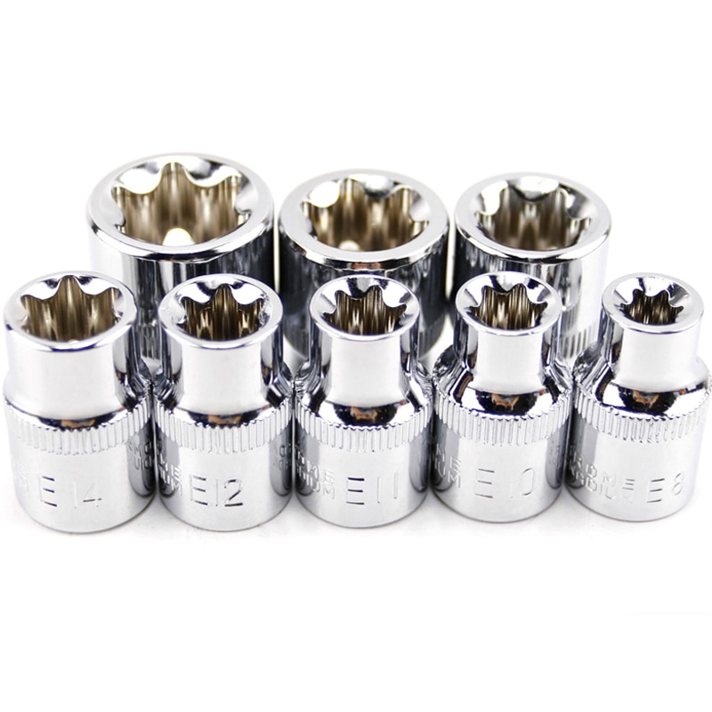 8pcs 3/8" 10mm E8-E20 Torx Socket Set CR-V E-type Wrench Head Hexagonal ...