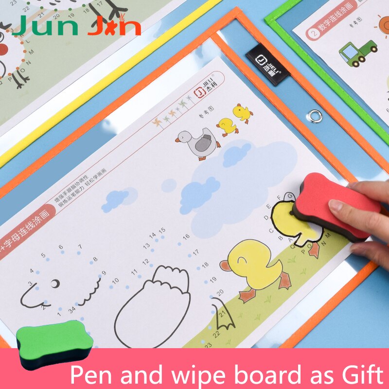 6pcs A4 Reusable File Dry Erase Pockets with Pen T... – Grandado