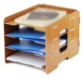 Wooden desktop book storage office document column... – Grandado