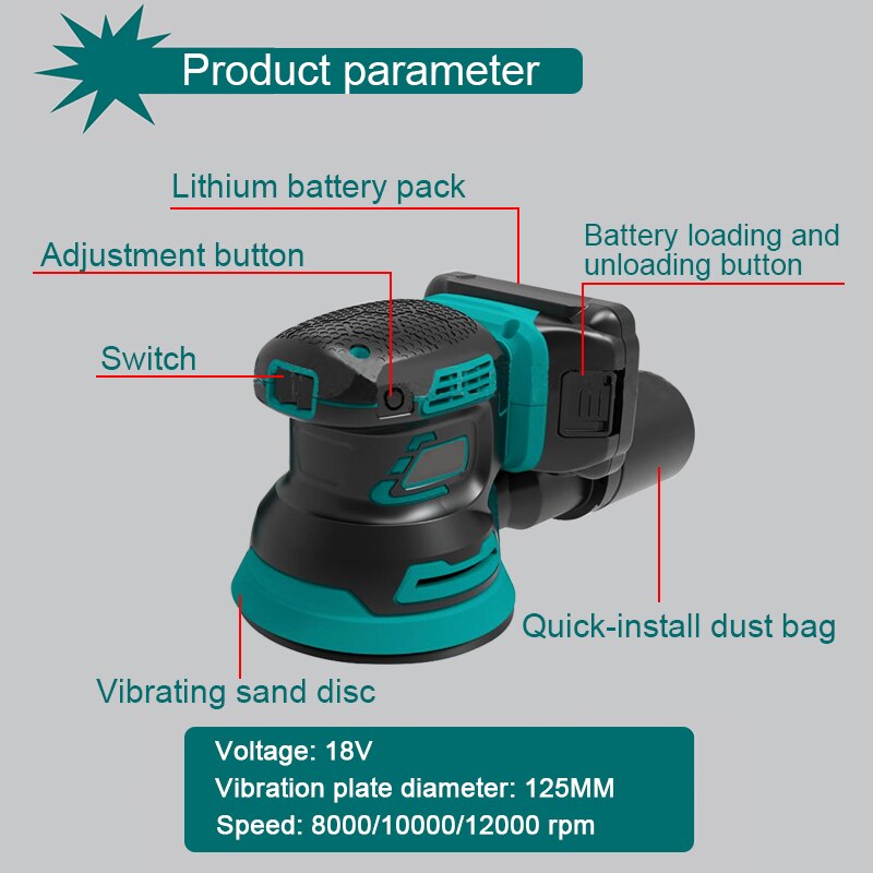 Cordless Random Orbital Sander with 9 Pcs Sandpape... – Vicedeal