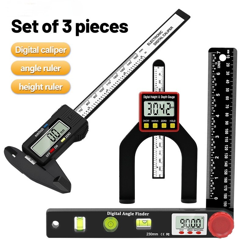 3-piece Set Digital Caliper Level and Angle Ruler ... – Grandado