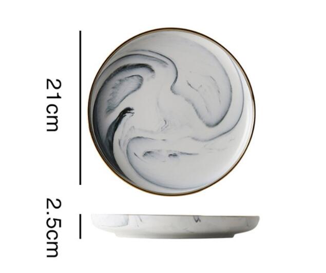 Nordic Style Matte Ceramic Plate Marble Pattern Go... – Grandado