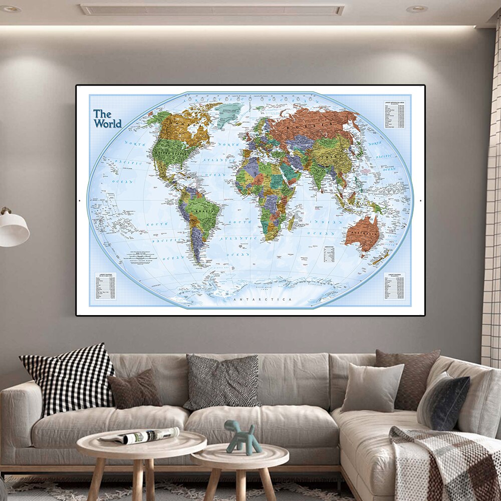 150x100cm The World Map Non-woven Canvas Painting ... – Grandado