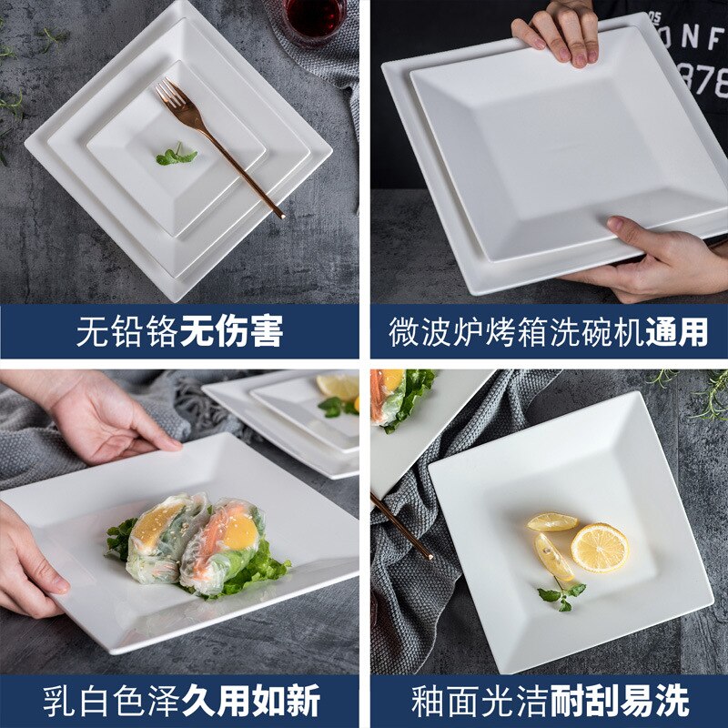 and simple ceramic square plate household white su... – Vicedeal