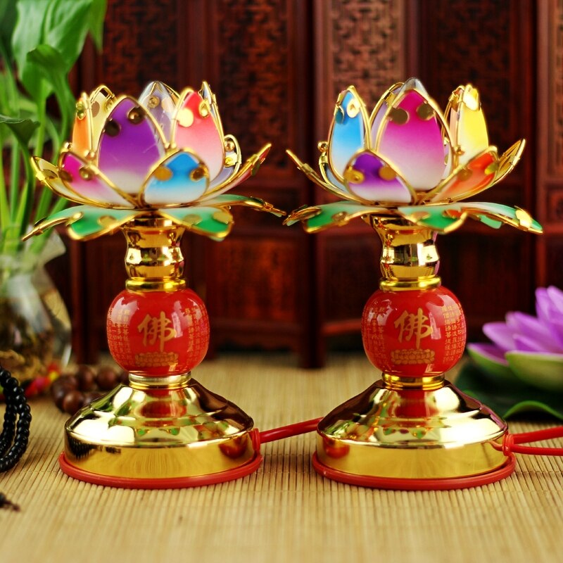 Buddhist Colorful Lotus Lamp Holy Buddha Lamp Sole... – Vicedeal