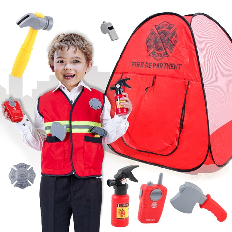 Kids Firefighter Role Costume with Play Tent Prete... – Grandado