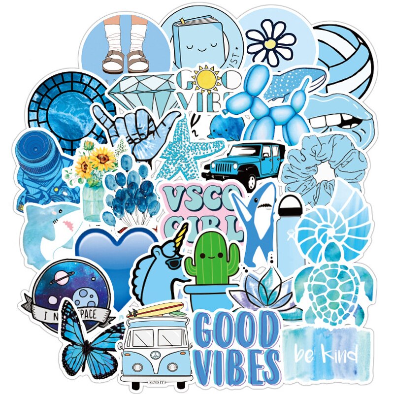 50psc Blue Vsco Cartoon Animal Sticker For Skatebo... – Vicedeal