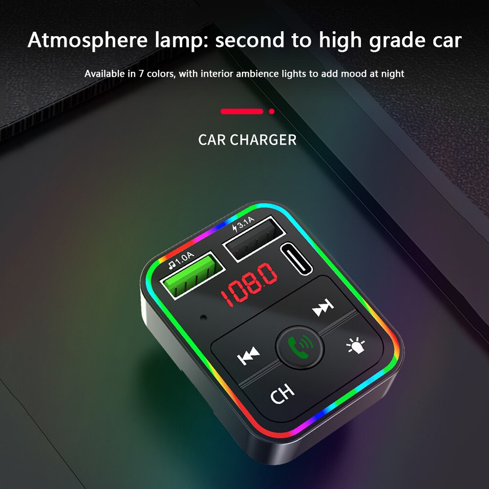 F2 Car Bluetooth FM Transmitter Colorful LED Backl... – Grandado