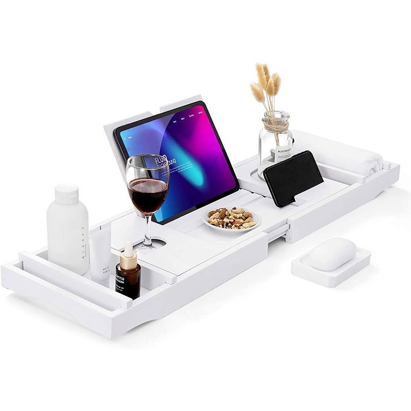 Outai White Extendable Bamboo Bathtub Tray Nonslip... – Grandado