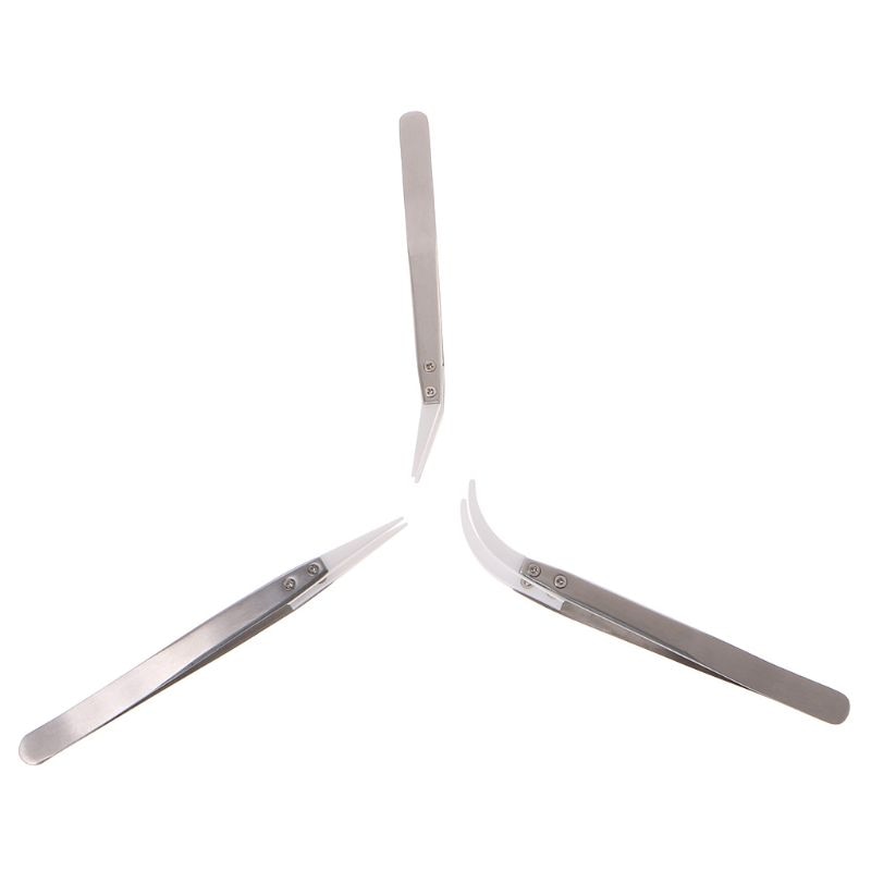 3 stk ikke-ledende antistatisk keramisk pinsett til ic smd smt buet ...