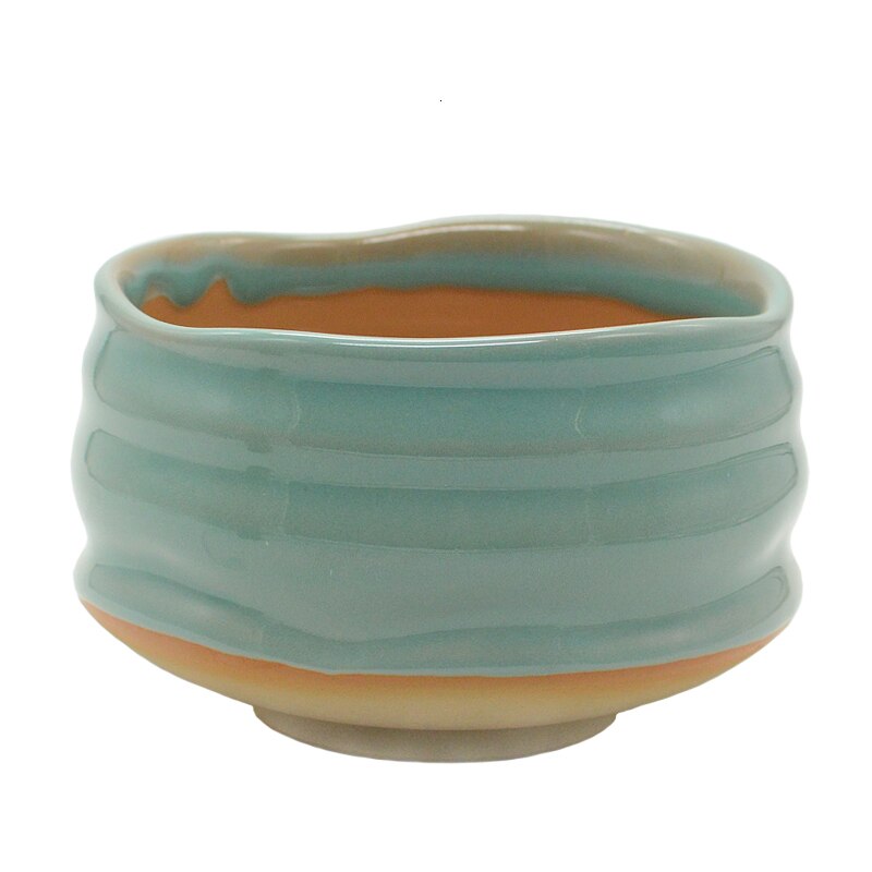 Tea bowl raw blue glaze rough pottery matcha green... – Grandado