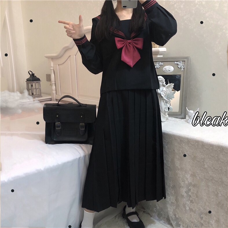 Japanese College Style Dark Basic JK Sailor Suit L... – Grandado