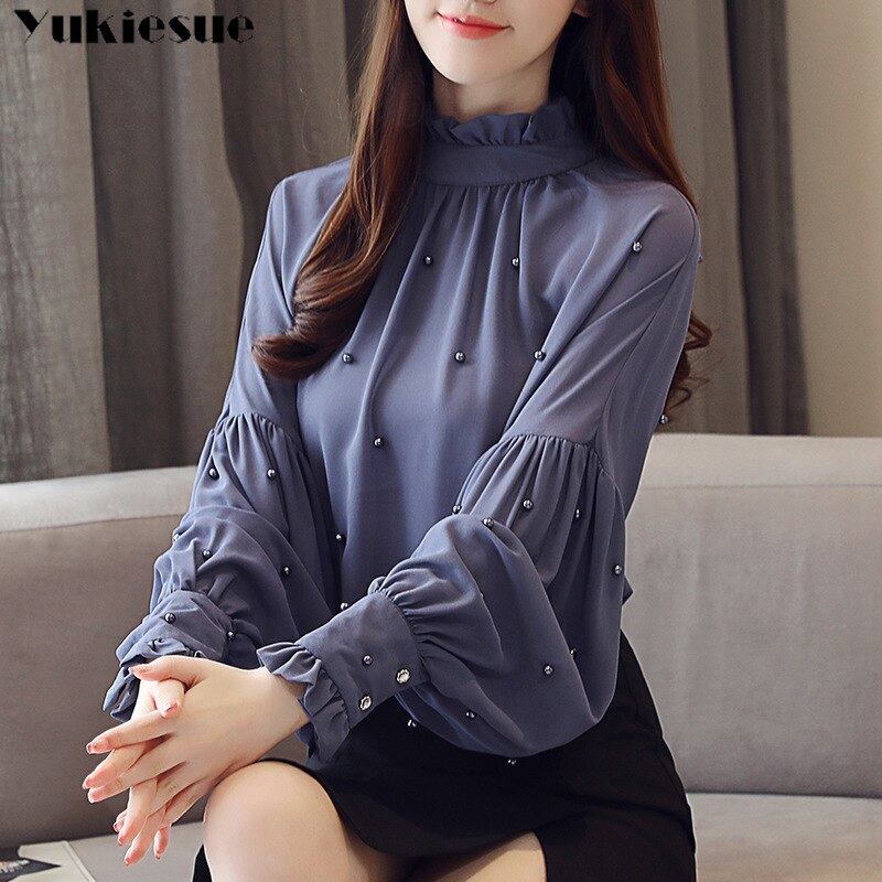 long sleeve women slim shirt ruffles solid color r... – Grandado