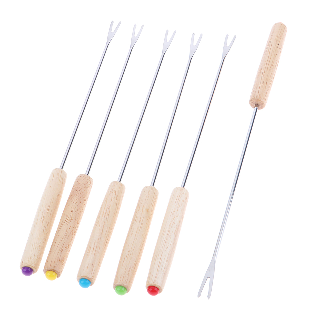 Set Van 6 Houten Handvat Fondue Vorken, Rvs Spies ... – Vicedeal