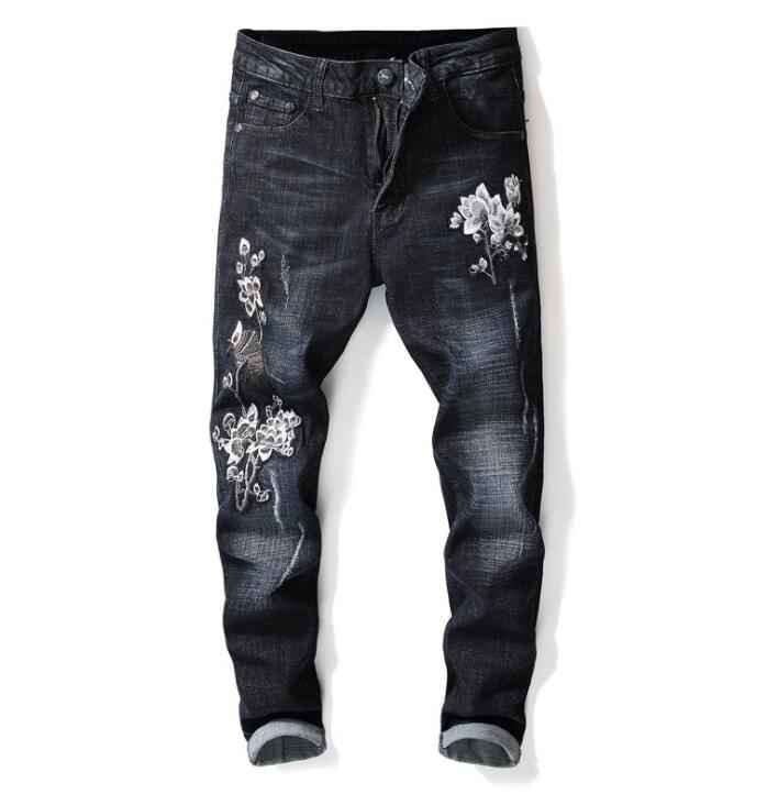 cheap plum embroidery jeans men biker jeans men tr... – Grandado