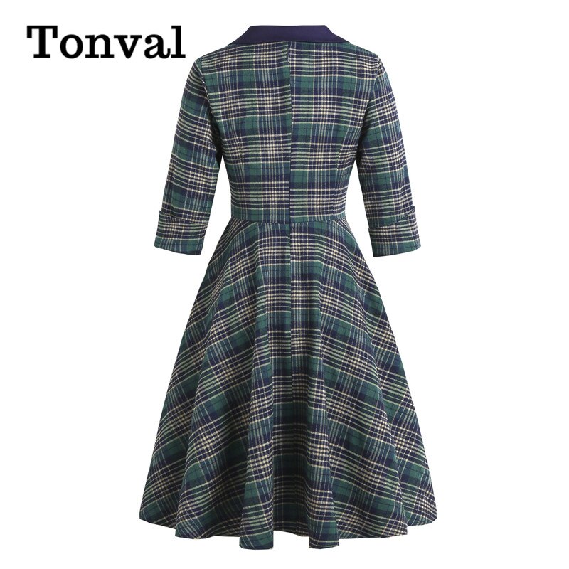 Tonval Notched Collar Buttons Retro 50s Style Midi... – Vicedeal