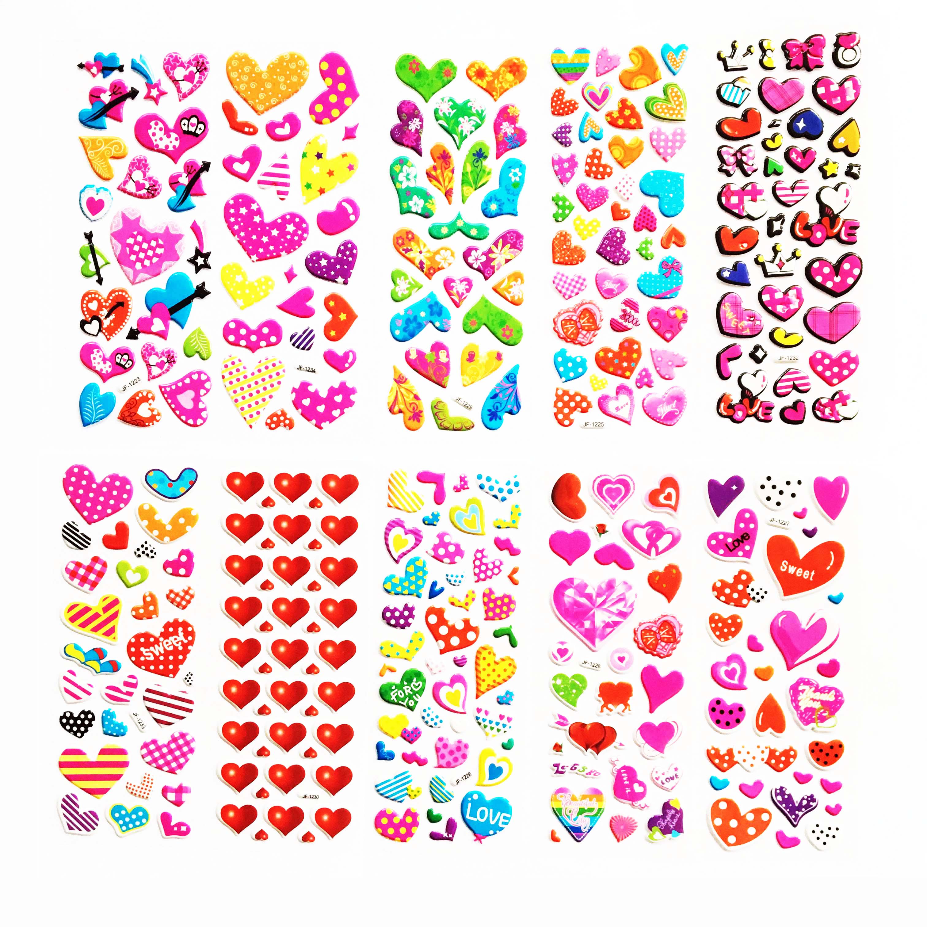 6 sheets Sticker Kids Cute 3D Cartoon PVC DIY Hear... – Grandado