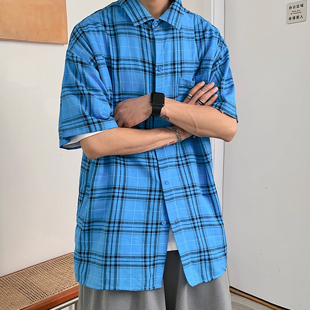 Dark Icon Plaid Shirt Men Preppy Style Men's Shirt... – Grandado