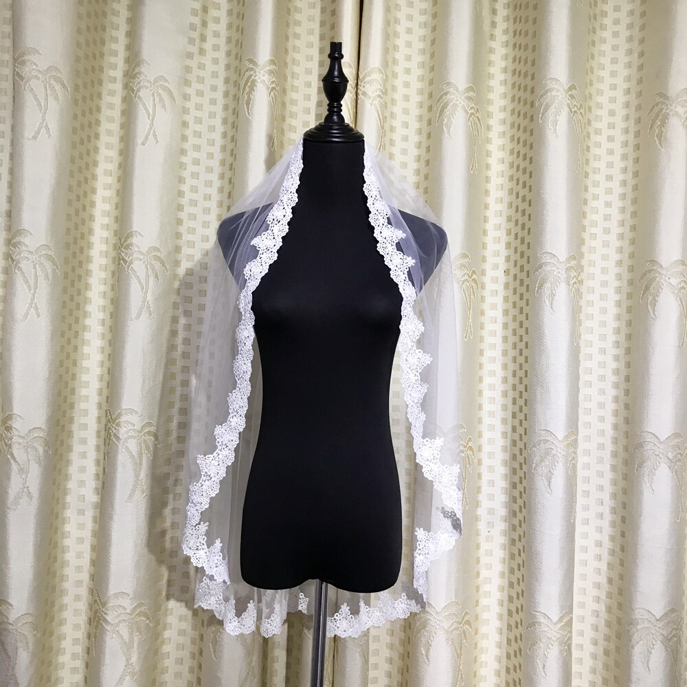 Kurze Tüll Braut Schleier Elfenbein Spitze Appliqu... – Vicedeal