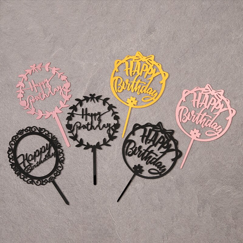 Gold Pink Black Acrylic Hand writing Happy Birthda... – Grandado