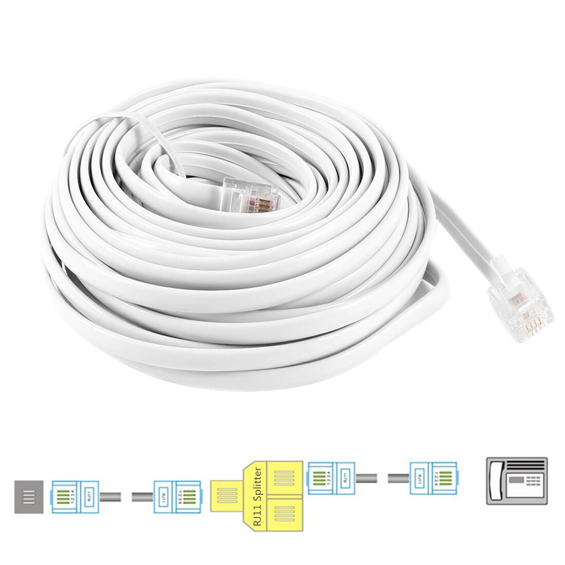10Meters RJ11 6P4C Modular Telephone Cord Extensti... – Grandado