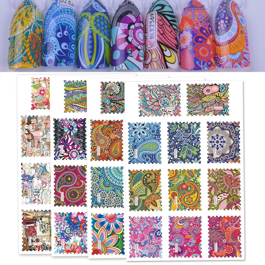 44 Designs Nail Sticker Sets Retro Stamp Designs f... – Grandado