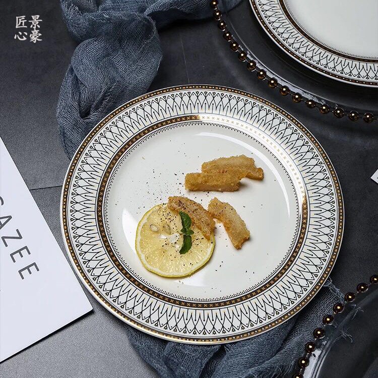 Round 8inch/10inch Dinner Plates Gold Line Trim Lu... – Vicedeal