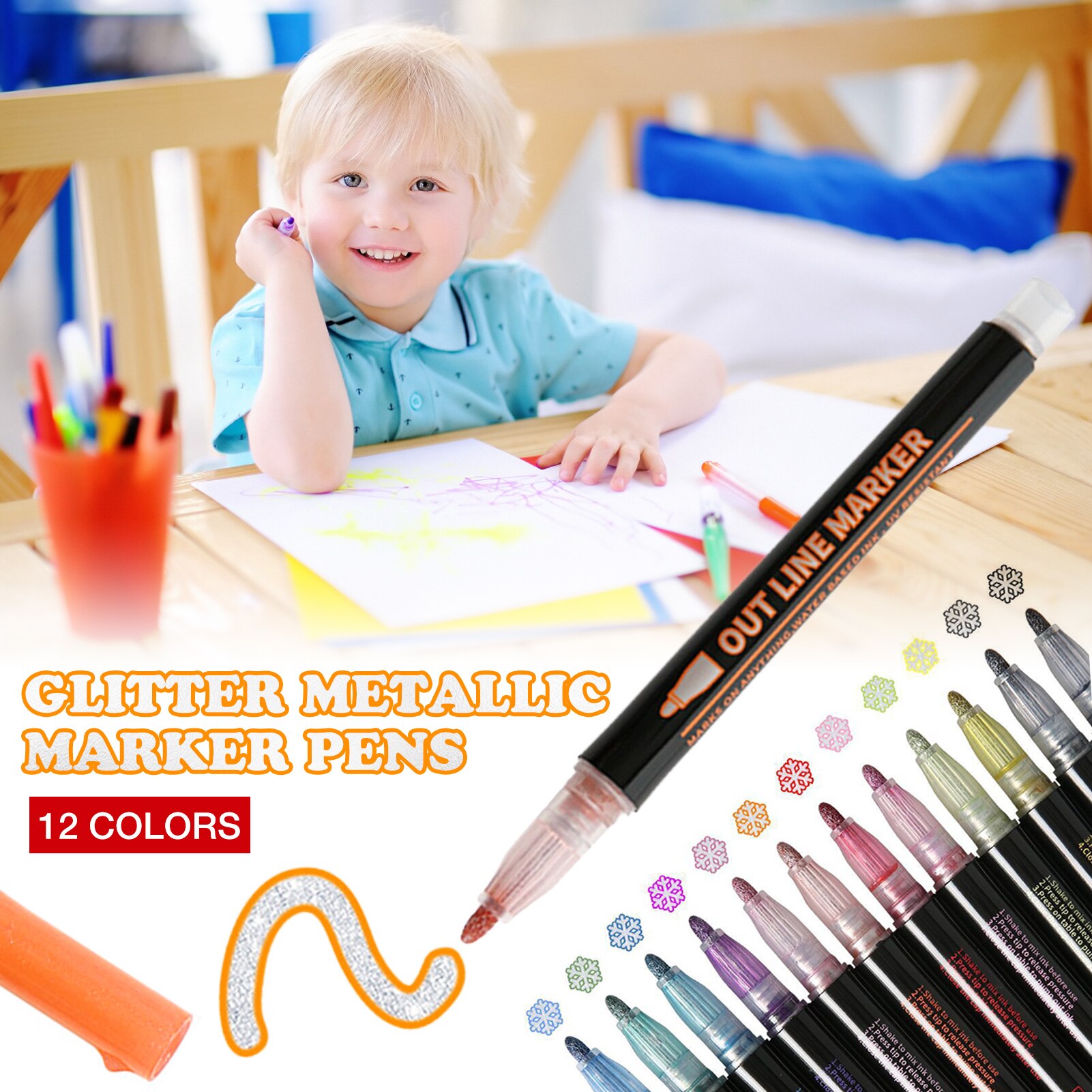 12 Colors Metallic Marker Pen Glitter Colorful DIY... – Grandado