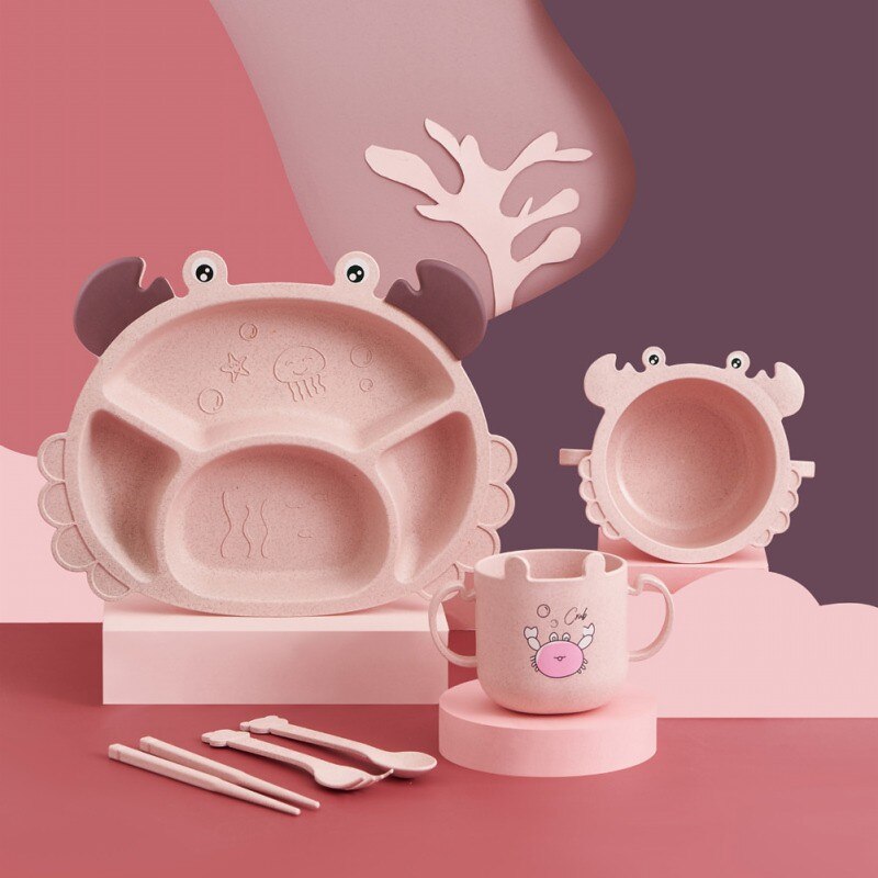 Baby Feeding Set Cartoon Crab Plate Kids Dishes Bo... – Grandado