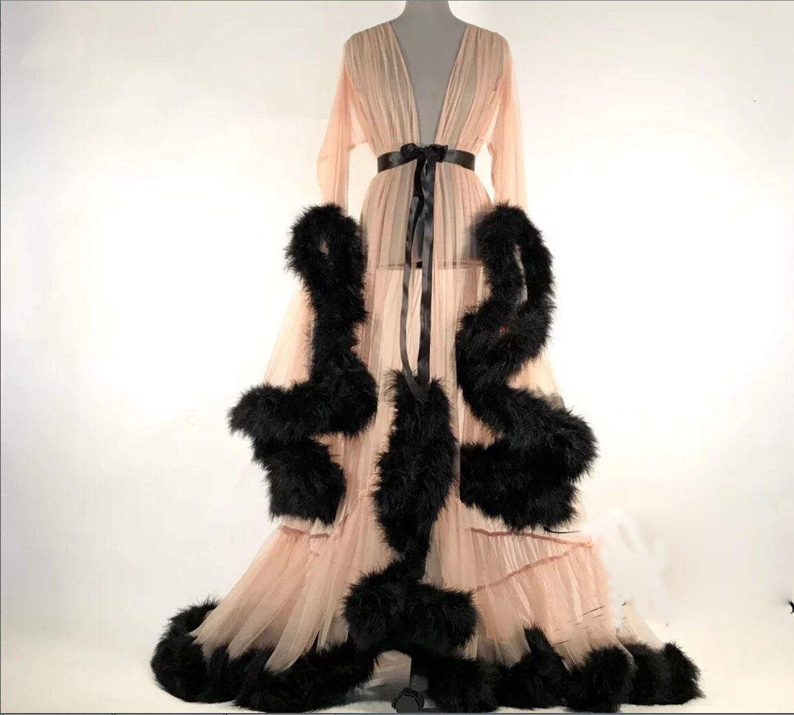 Womens Ladies Lingerie Lace Fur Robe Kimono Brides... – Grandado