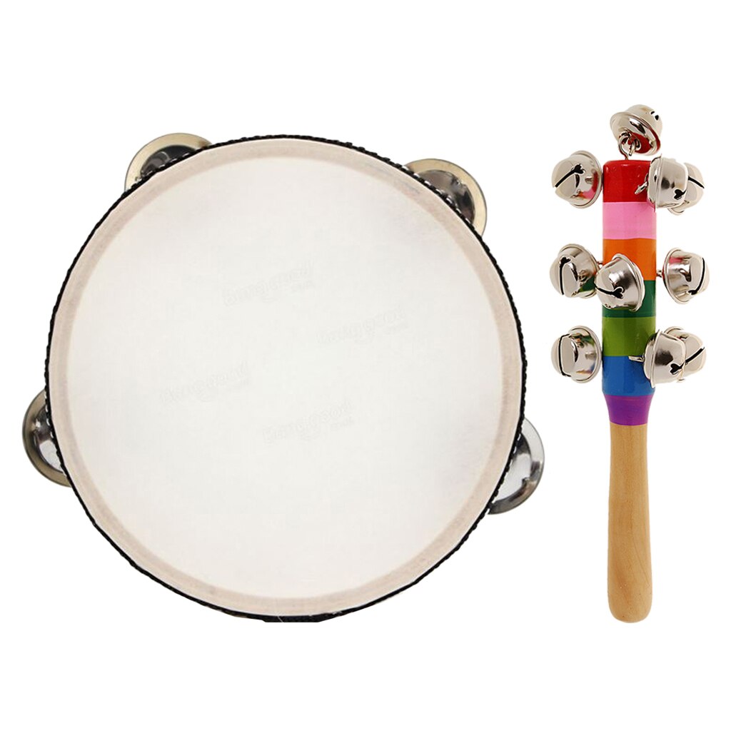 2Pcs/Set Hand Percussion Tambourine Drum w/ Jingle... – Vicedeal