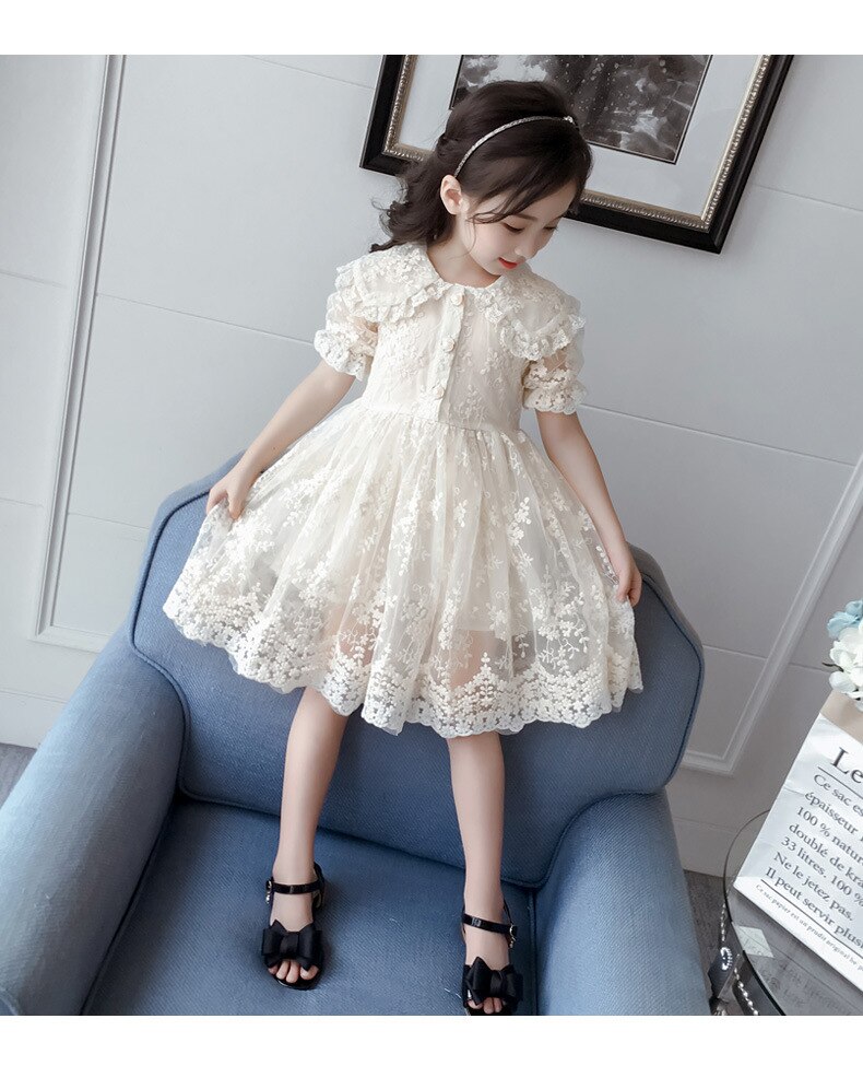 Girls' short sleeve thin breathable mesh lace dres... – Grandado