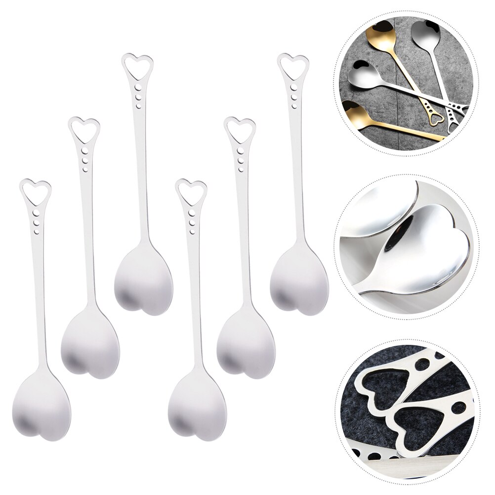 6pcs Heart Shaped Spoons Stainless Steel Spoons fo... – Grandado